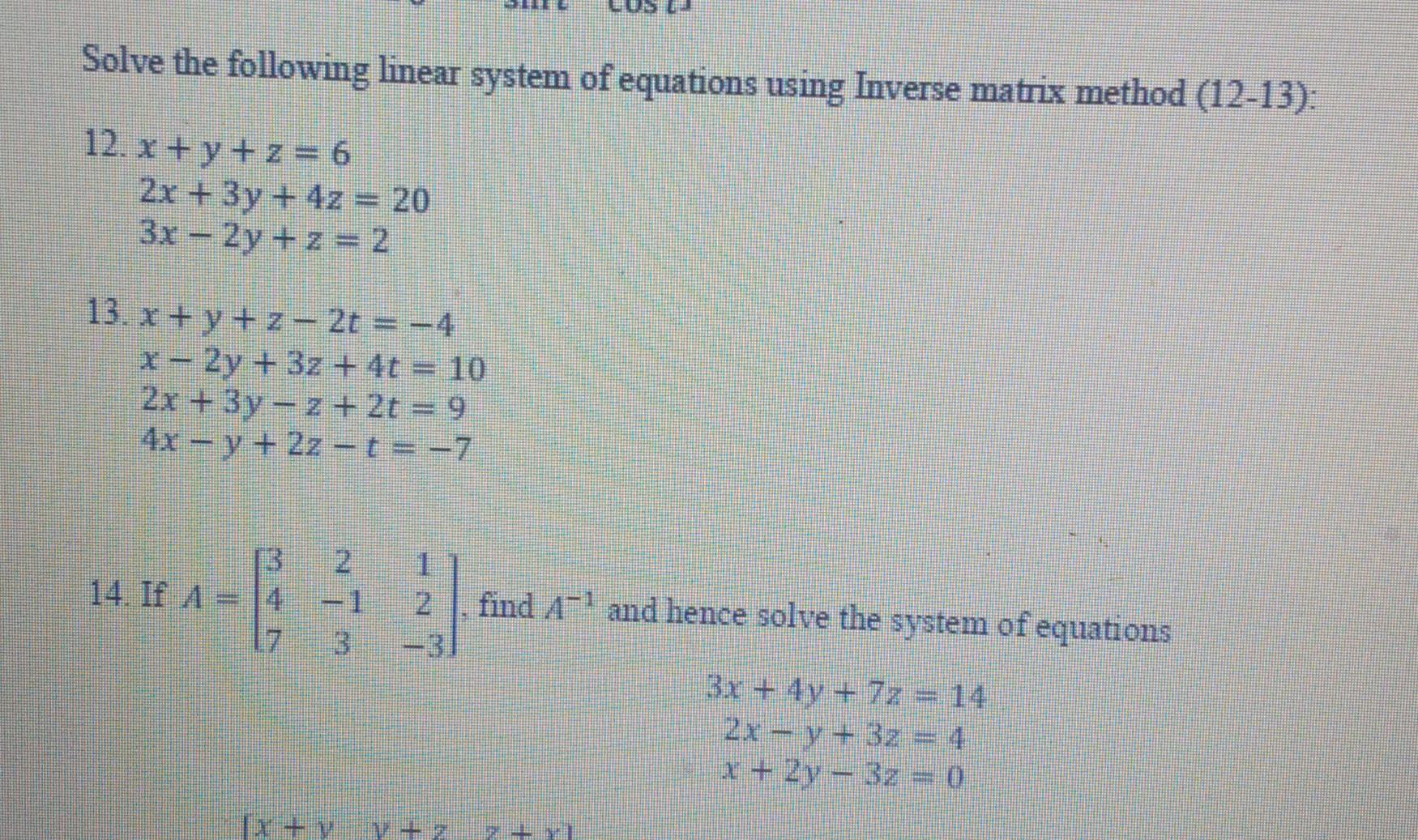 Solved Solve The Following Linear System Of Equations Using