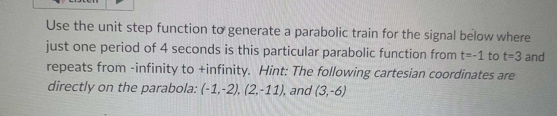 Solved For the parabolic train in the previous problem \#3, | Chegg.com