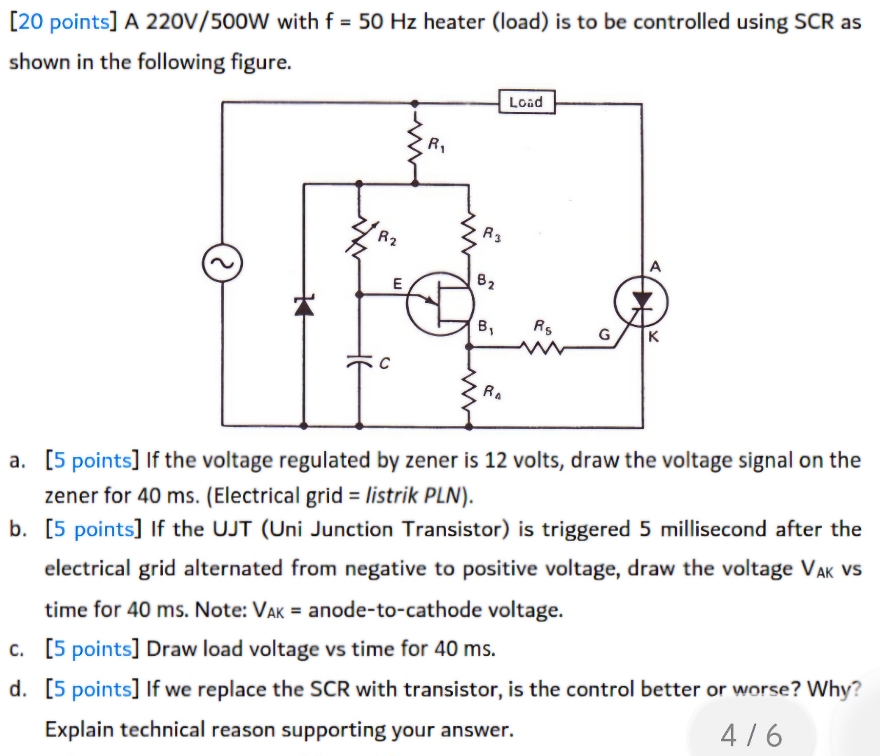 Solved [20 ﻿points] ﻿A 220V/500W with f=50Hz ﻿heater (load) | Chegg.com
