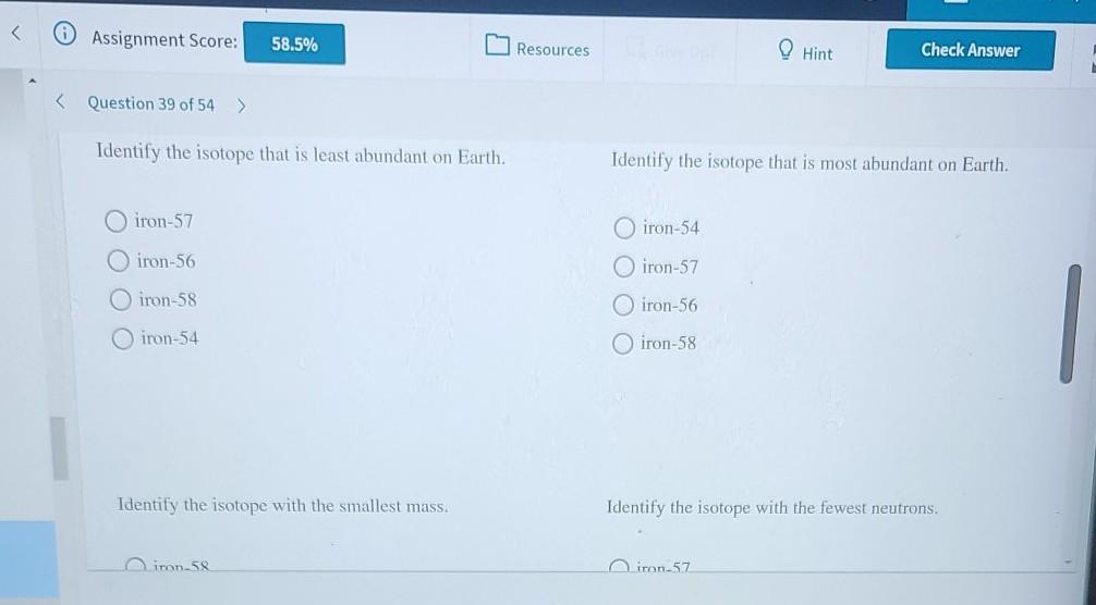 Solved Assignment Score: 58.5% Resources Hint Check Answer