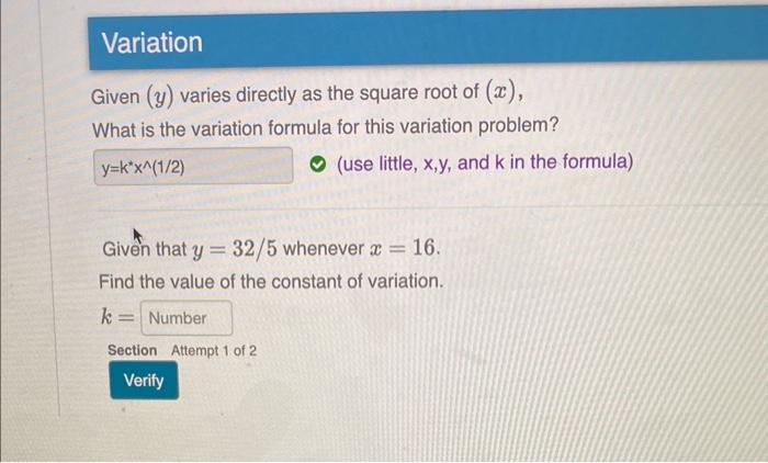 Solved Given (y) varies directly as the square root of (x), | Chegg.com