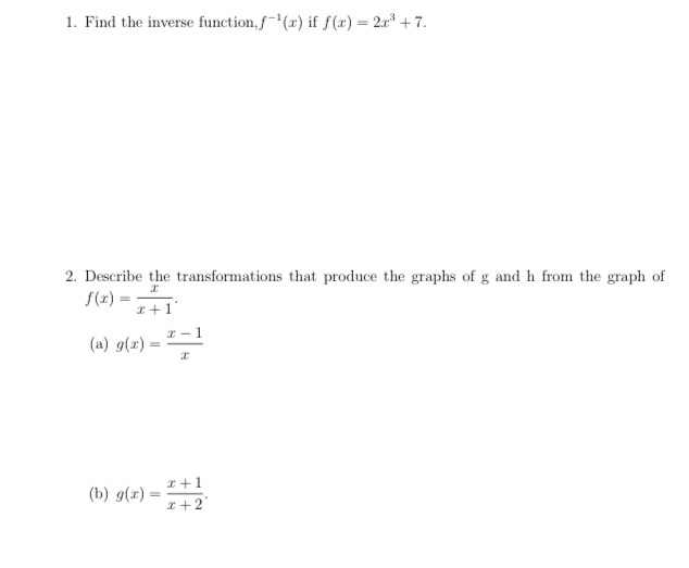 Solved 1. Find the inverse function.f-'(x) if f(x) = 2x + 7. | Chegg.com