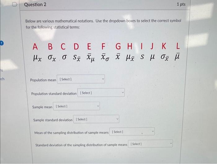 Solved Below are various mathematical notations. Use the | Chegg.com