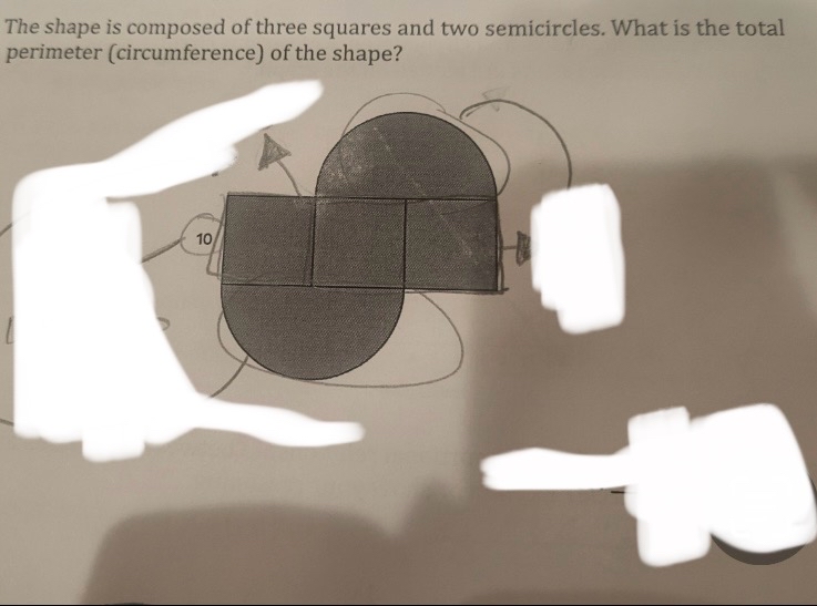 Solved The shape is composed of three squares and two | Chegg.com