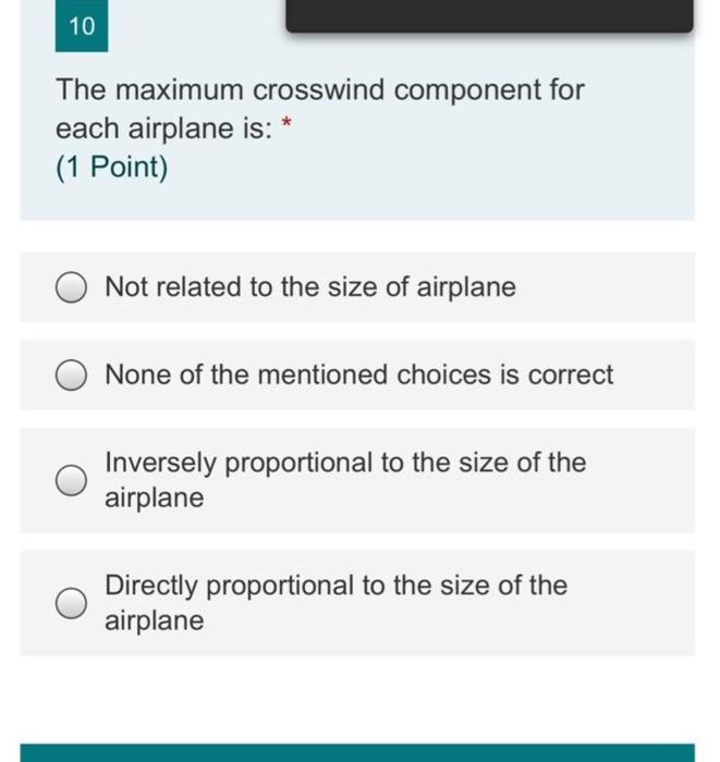 Solved 10 The maximum crosswind component for each airplane | Chegg.com