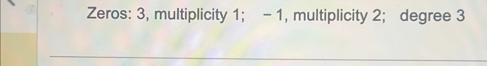 Solved Zeros: 3 , ﻿multiplicity 1;-1, ﻿multiplicity 2; | Chegg.com