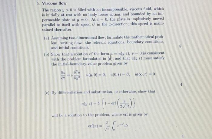 Solved 5. Viscous flow The region y> 0 is filled with an | Chegg.com