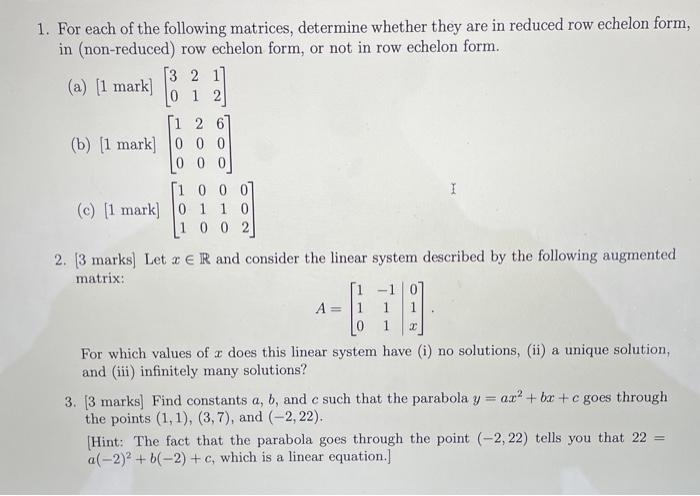 Solved 1. For each of the following matrices, determine | Chegg.com