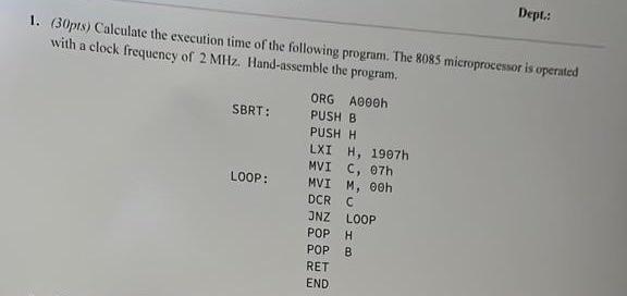 Solved 1. (30pts) Calculate the execution time of the | Chegg.com