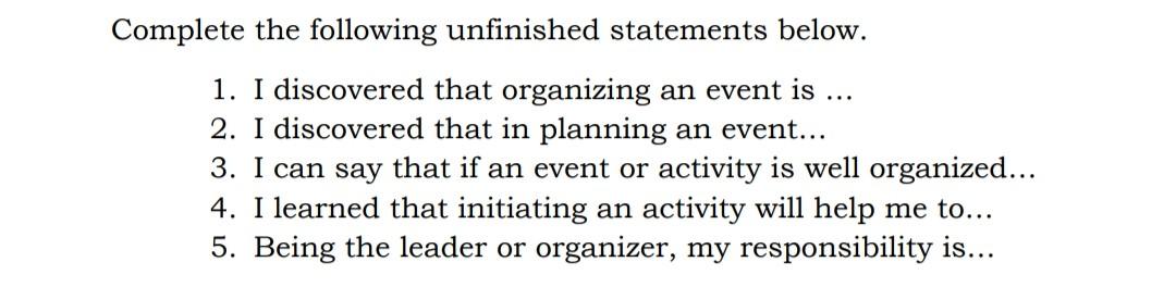 Solved Complete the following unfinished statements below. | Chegg.com