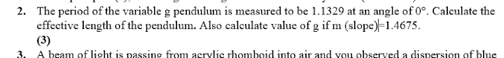 Solved 2. The period of the variable g pendulum is measured | Chegg.com