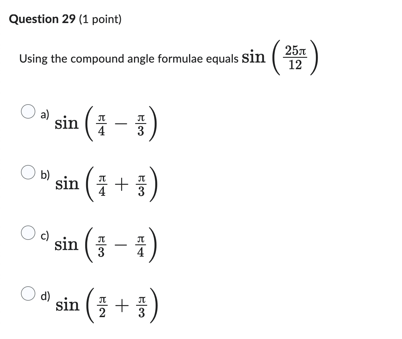 Solved Question 29 (1 ﻿point)Using the compound angle | Chegg.com
