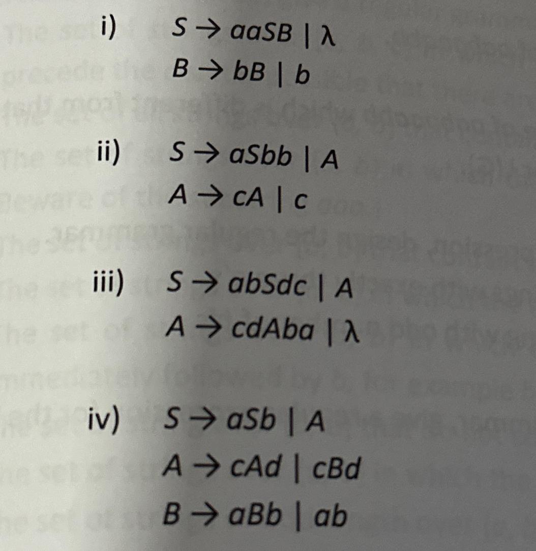 Solved For each of the following context free grammars | Chegg.com