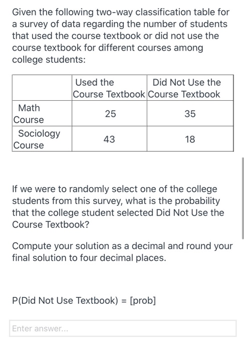 Solved Given the following two-way classification table for | Chegg.com