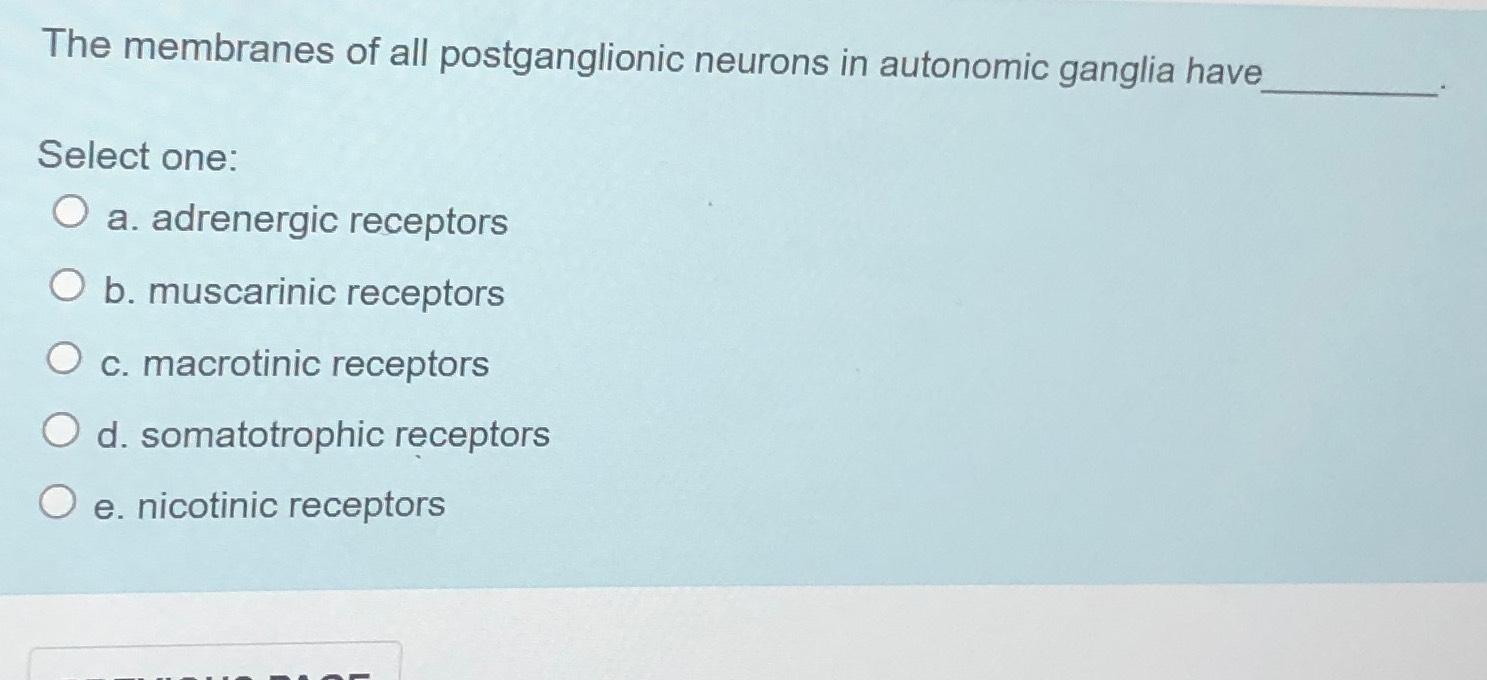Solved The membranes of all postganglionic neurons in | Chegg.com