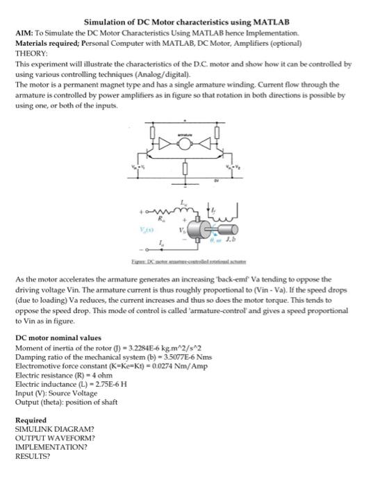 Simulation of DC Motor characteristics using MATLAB | Chegg.com