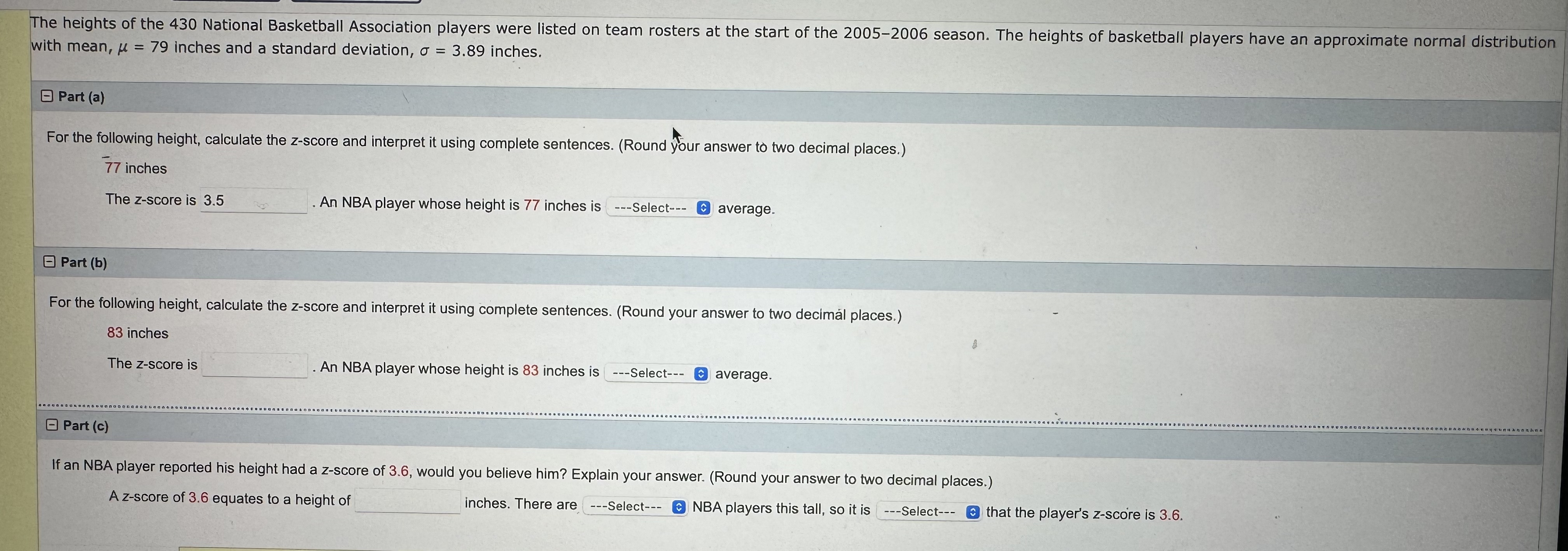 Solved The heights of the 430 ﻿National Basketball | Chegg.com