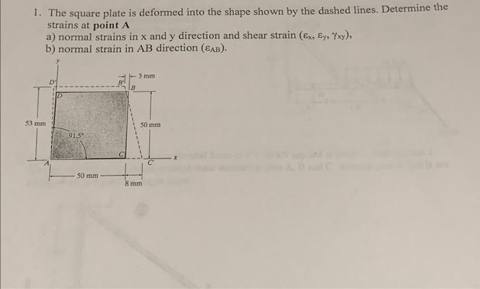 Solved 1. The square plate is deformed into the shape shown | Chegg.com