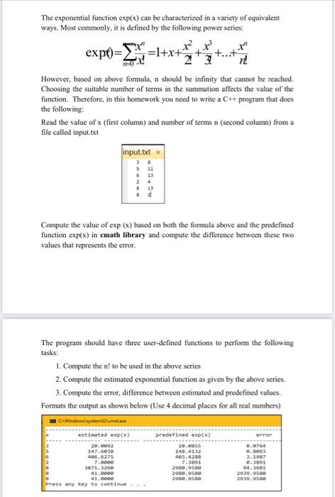 Solved expe-Σ ) The exponential function exp(x) can be | Chegg.com