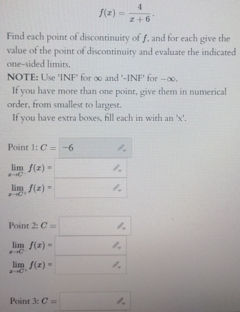Solved f(x)=4x+6.Find each point of discontinuity of f, ﻿and | Chegg.com