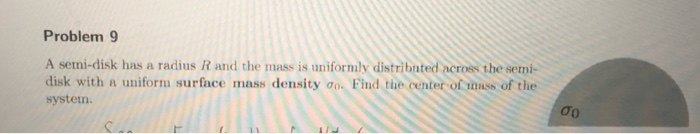 Solved Problem 9 A semi-disk has a radius R and the mass is | Chegg.com