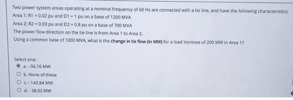 Two power system areas operating at a nominal | Chegg.com
