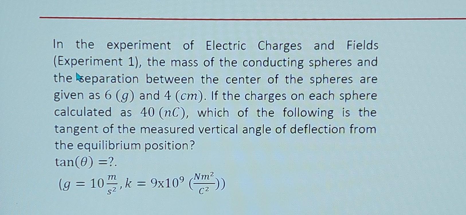In the experiment of Electric Charges and Fields | Chegg.com