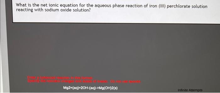 Solved What is the net ionic equation for the aqueous phase | Chegg.com