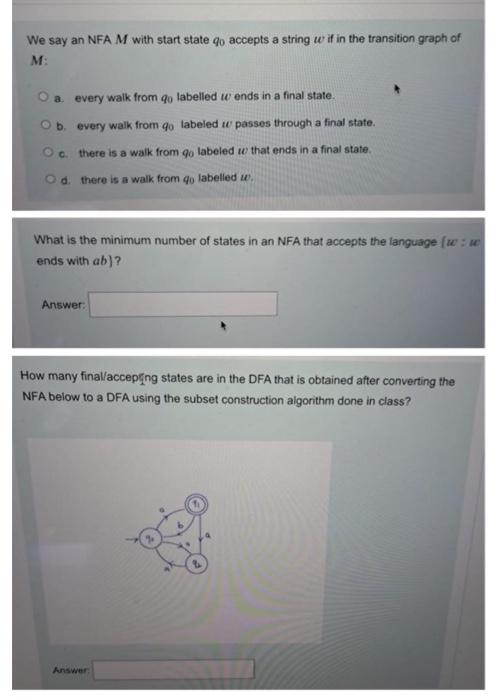 Solved We say an NFA M with start state q0 accepts a string | Chegg.com