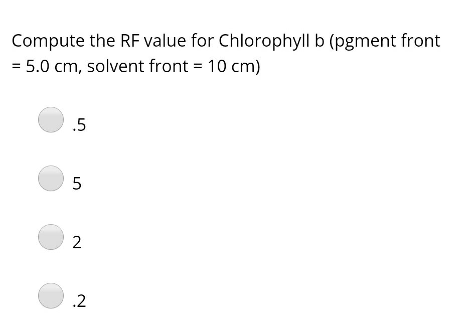 Solved Compute the RF value for Chlorophyll b (pgment front | Chegg.com