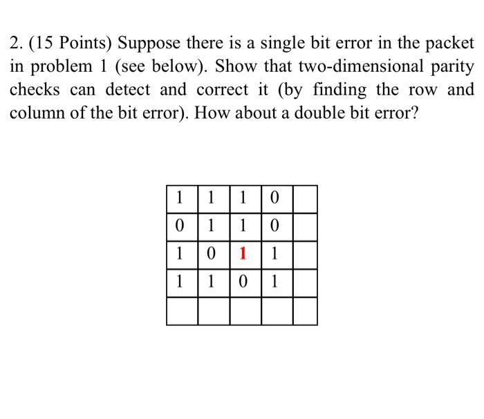 Solved 2. (15 Points) Suppose there is a single bit error in | Chegg.com