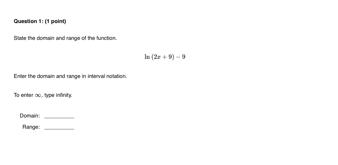 Solved Question 1: (1 ﻿point)State the domain and range of | Chegg.com