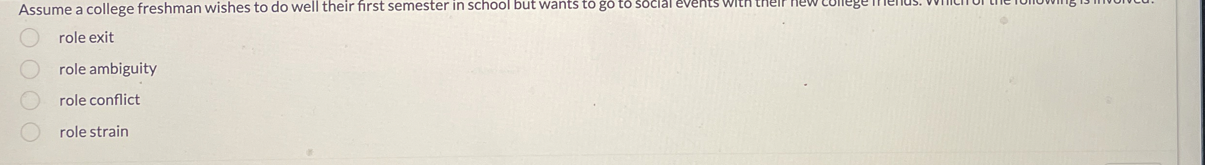 Solved role exitrole ambiguityrole conflictrole strain | Chegg.com