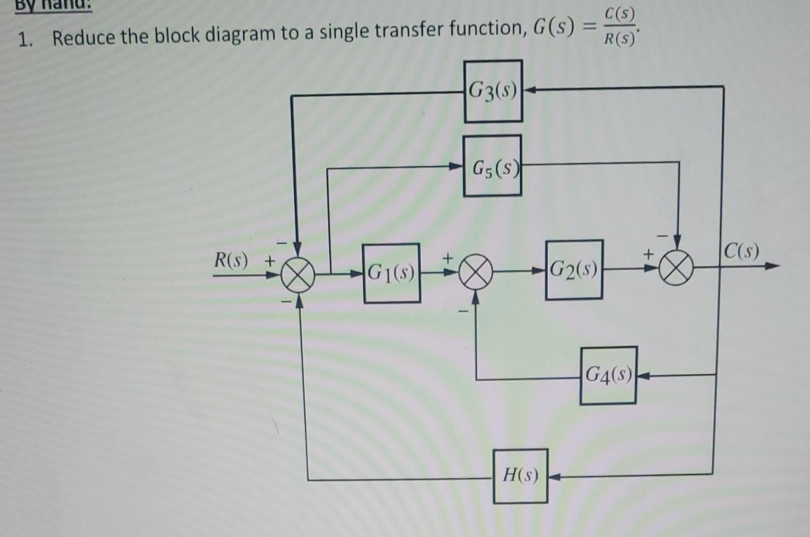 Solved 1. Reduce the block diagram to a single transfer | Chegg.com