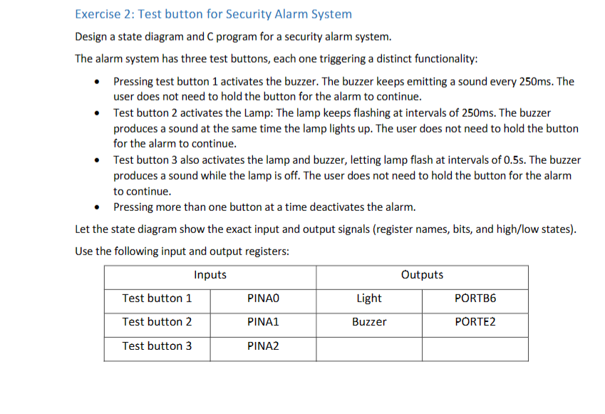 Solved Exercise 2: Test button for Security Alarm | Chegg.com