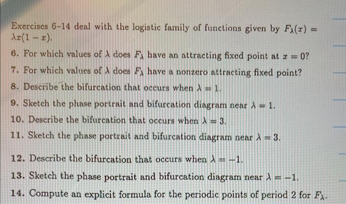 Solved Exercises 6-14 deal with the logistic family of | Chegg.com