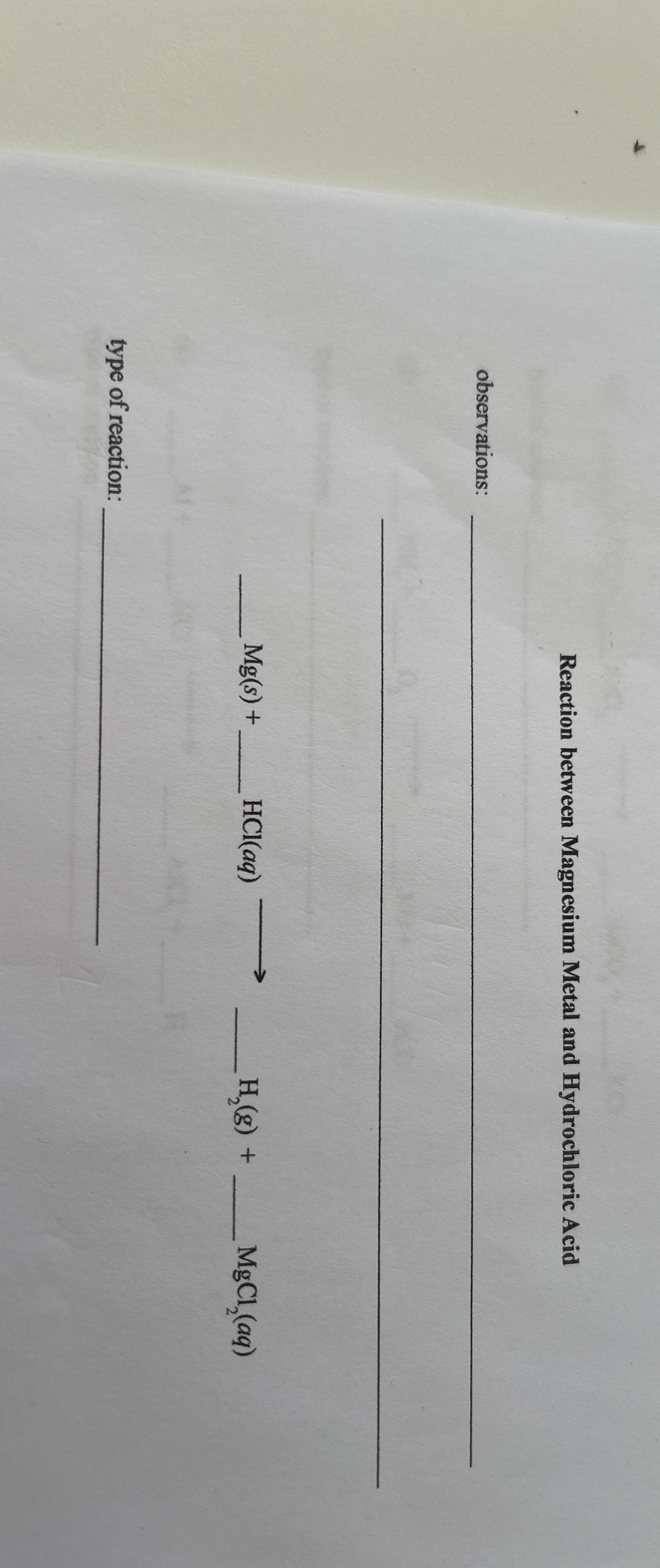 Solved Reaction between Magnesium Metal and Hydrochloric | Chegg.com