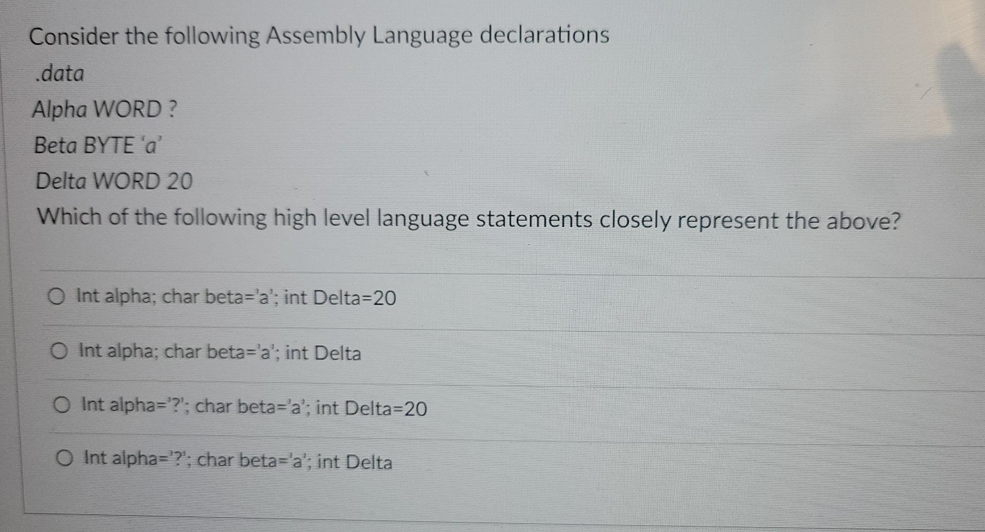 Solved Consider the following Assembly Language declarations | Chegg.com