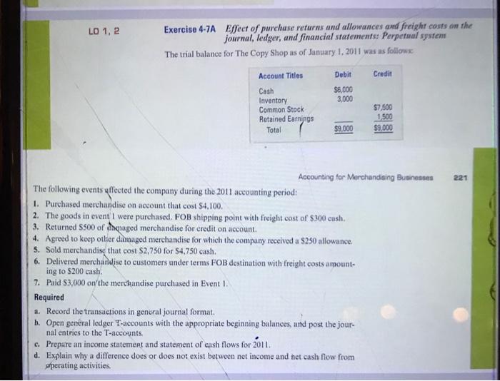 Solved LO 1,2 Exercise 4-7A Effect of purchase returns and | Chegg.com