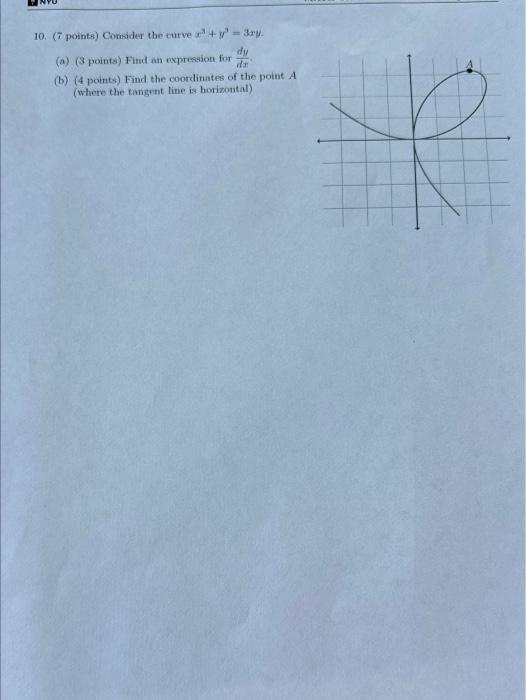 Solved 10. (7 points) Consider the curve x3+y3=3xy. (a) (3 | Chegg.com