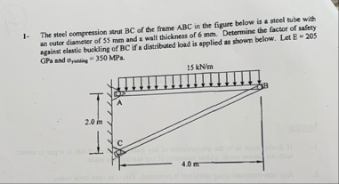 Solved The steel compression strut BC of the frame ABC in | Chegg.com