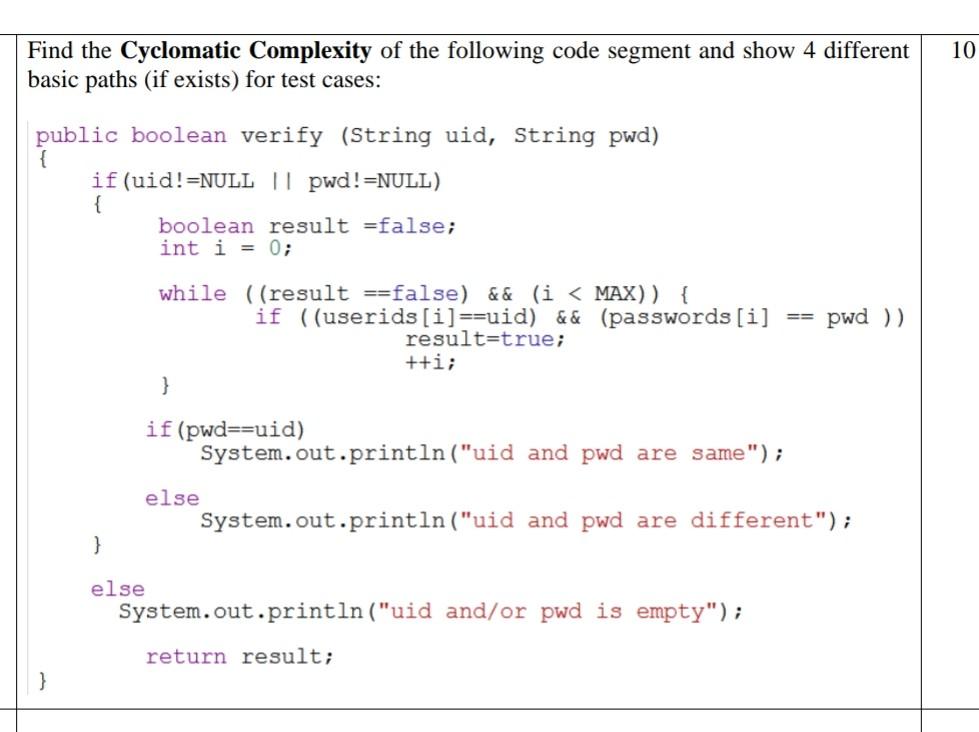 Solved 10 Find the Cyclomatic Complexity of the following | Chegg.com