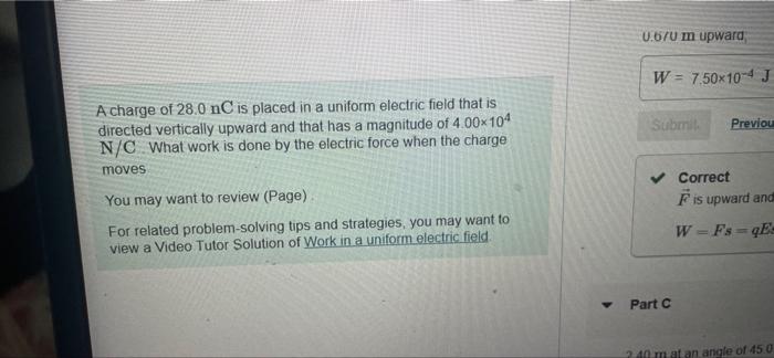 Solved A charge of 28.0nC is placed in a uniform electric | Chegg.com