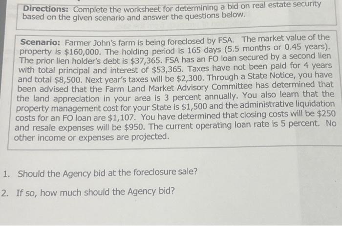 Solved Directions: Complete the worksheet for determining a | Chegg.com