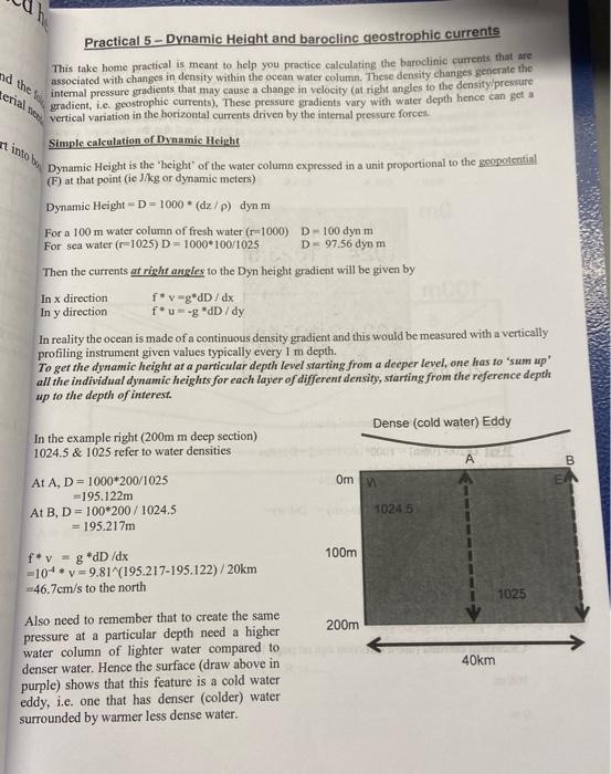 Solved Practical 5 - Dynamic Height and barocline | Chegg.com
