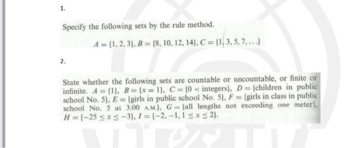 Solved Specify the following sets by the rule method. | Chegg.com