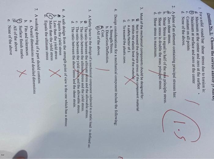 Solved 1. For a solid round bar shear stress due to torsion | Chegg.com