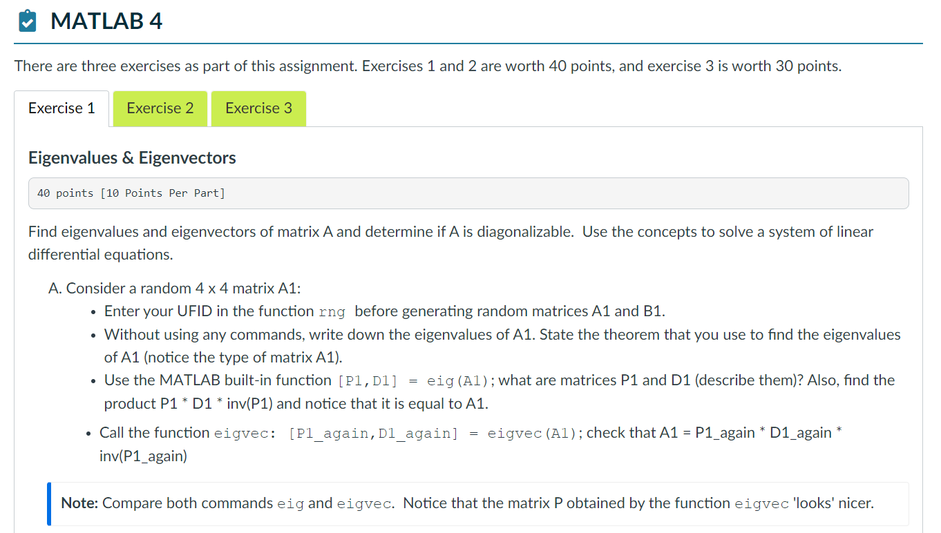 Solved MATLAB 4There are three exercises as part of this | Chegg.com