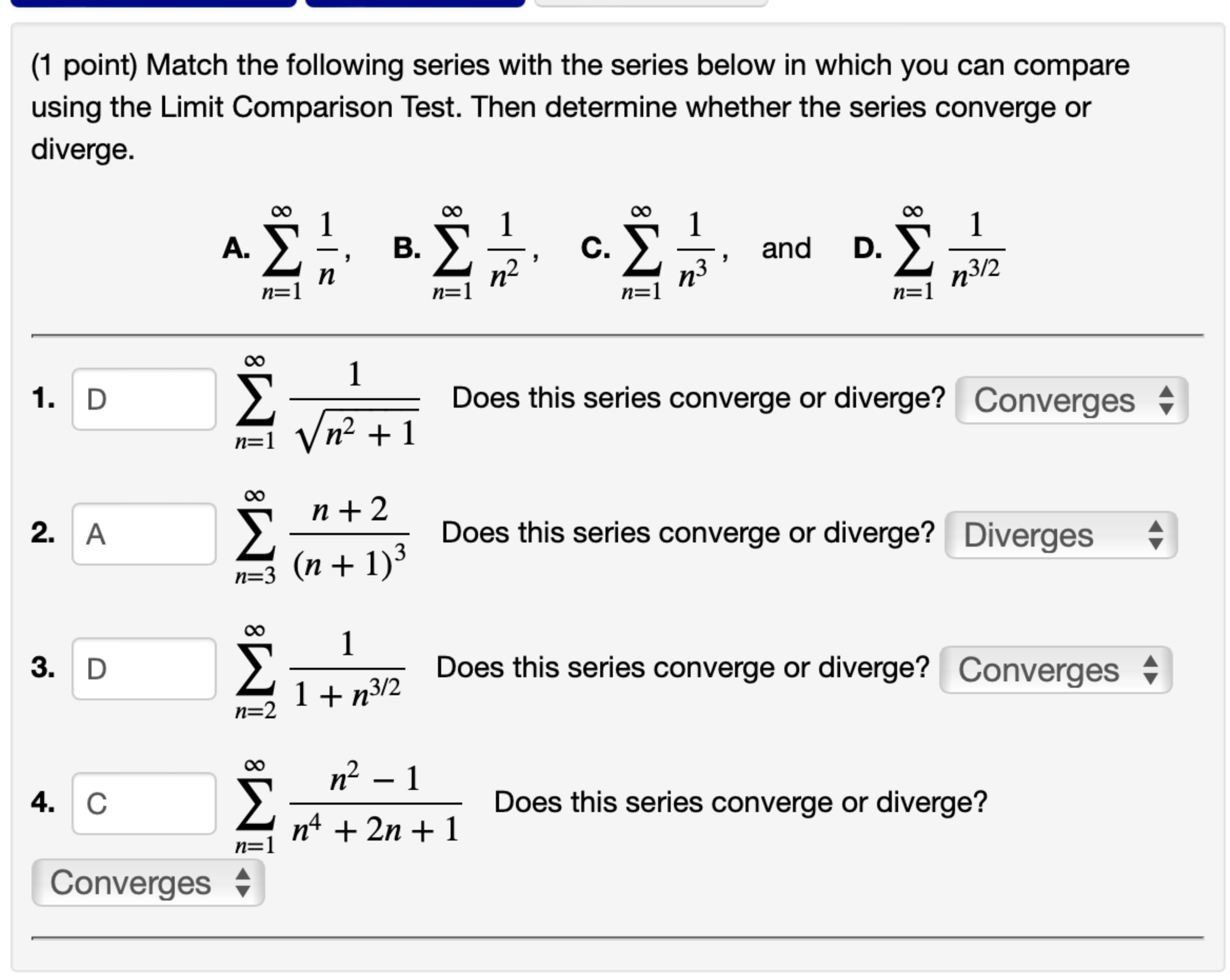 Solved (1 ﻿point) ﻿Match the following series with the | Chegg.com
