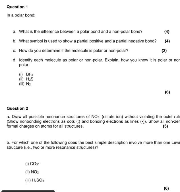 Solved In a polar bond: a. What is the difference between a | Chegg.com